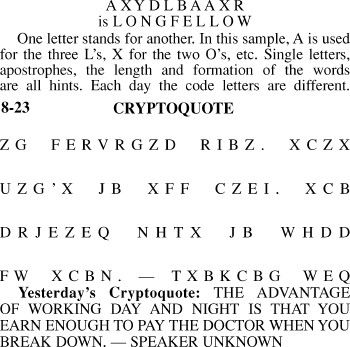 CRYPTOQUOTE | Puzzles | rutlandherald.com