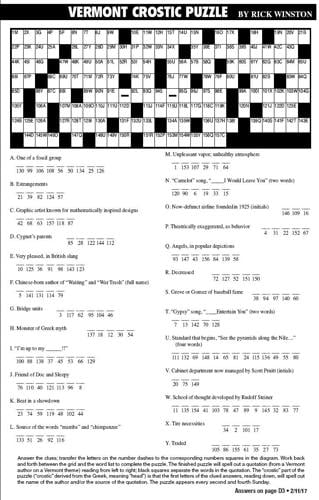 VERMONT CROSTIC PUZZLE | Puzzles | rutlandherald.com