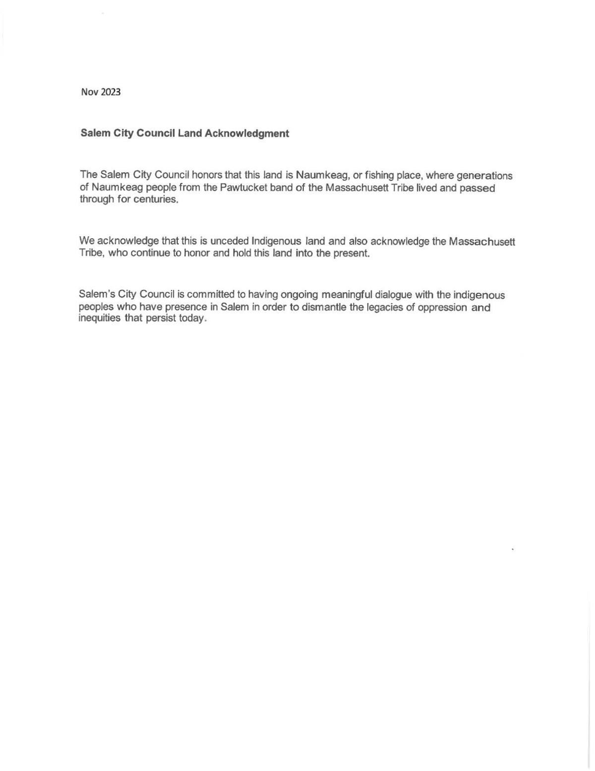 Salem Land Acknowledgment Statement | | salemnews.com