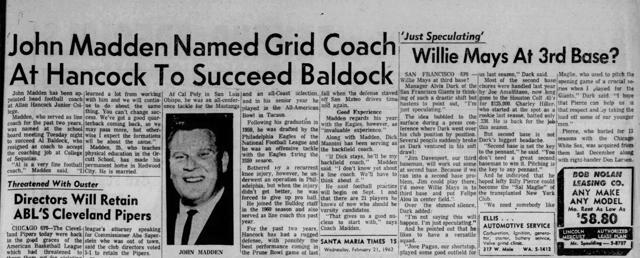 From the Vault: John Madden didn't just coach at Hancock College, he ...