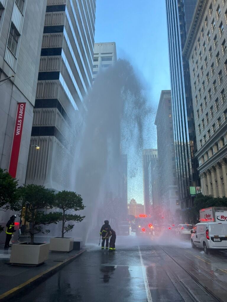 Downtown SF fire hydrant struck by car becomes brief geyser | The City ...