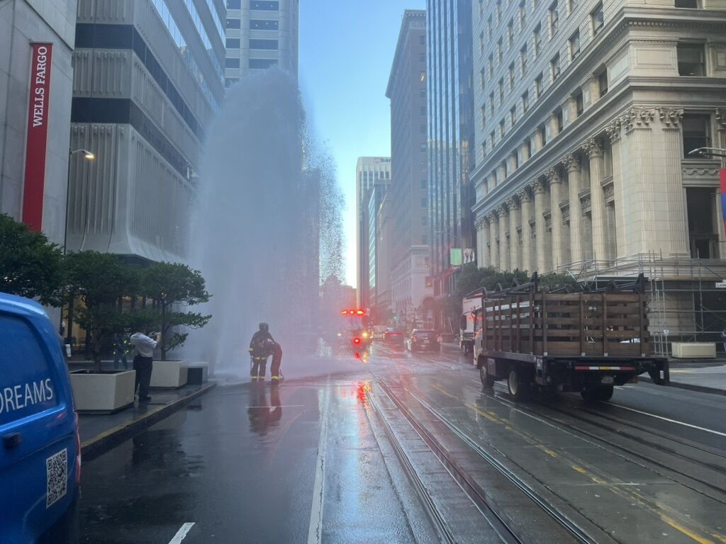 Downtown SF fire hydrant struck by car becomes brief geyser | The City ...