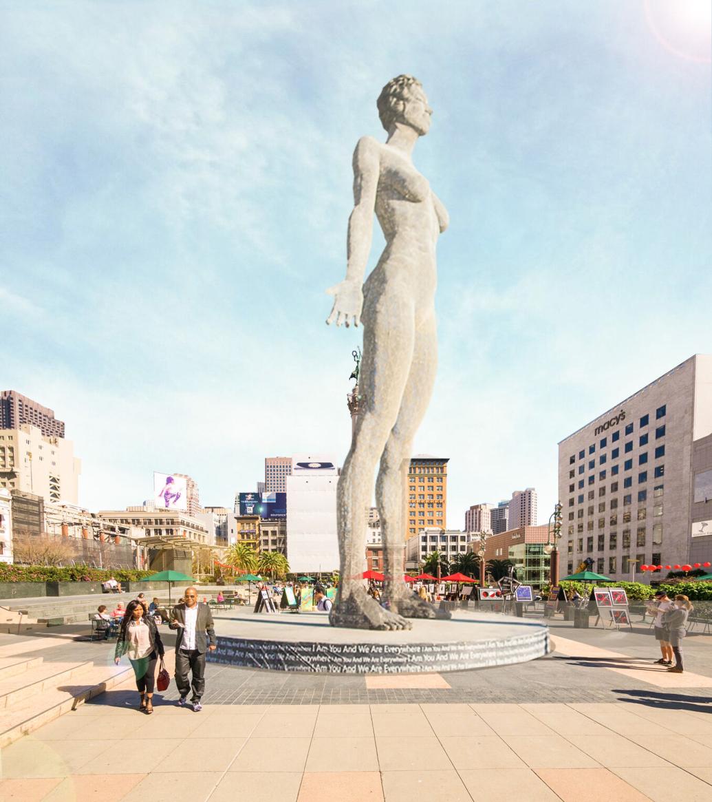 Huge naked statue install held to protect Union Square tiles | The City ...