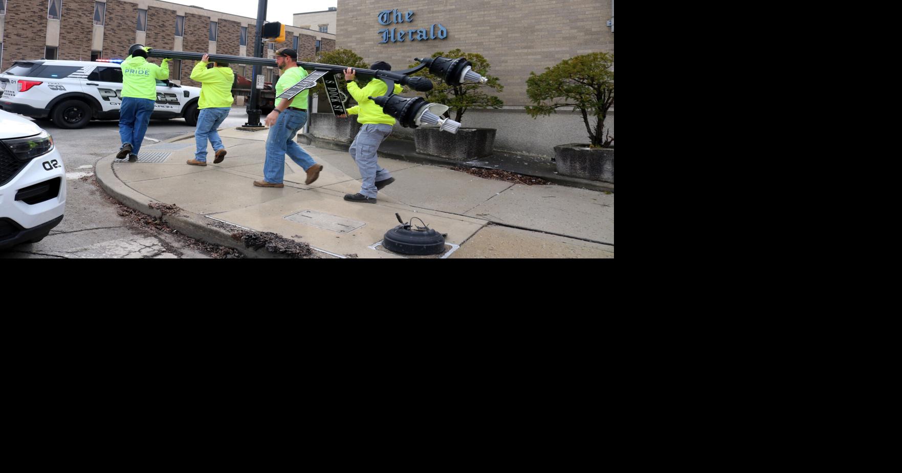 Oversize load clips lampost while turning in downtown Sharon | News ...