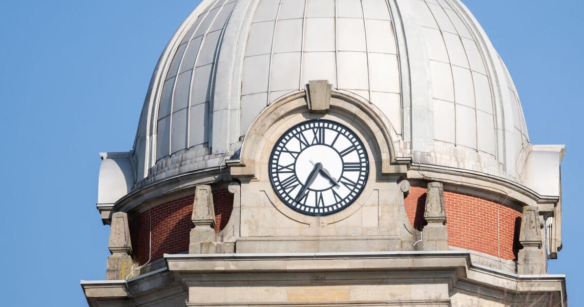 Timely repair: Shattered courthouse clock face replaced | News ...