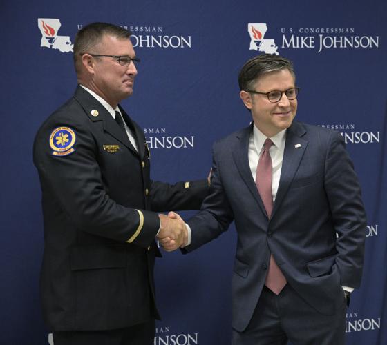 Speaker Mike Johnson gives challenge coins to SFD | News ...