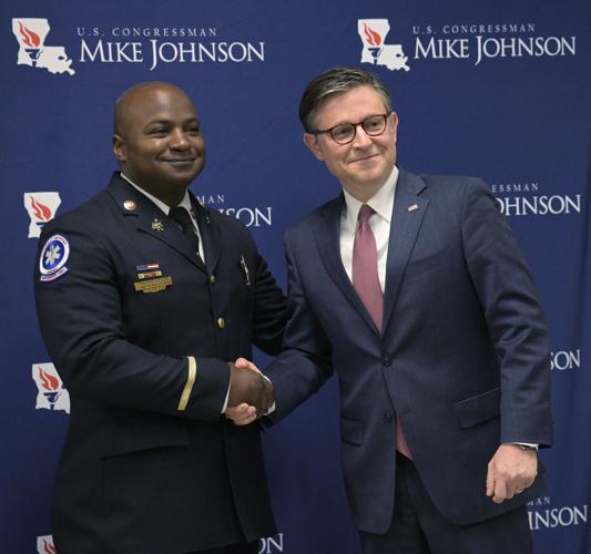 Speaker Mike Johnson gives challenge coins to SFD | News ...