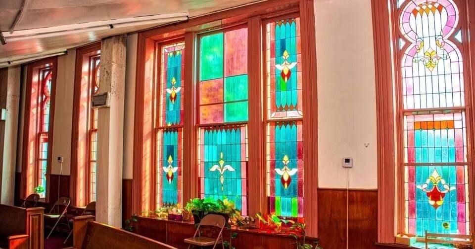 Stained-glass windows at Antioch Baptist Church ...