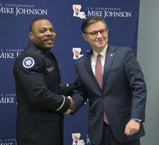Speaker Mike Johnson gives challenge coins to SFD | News ...