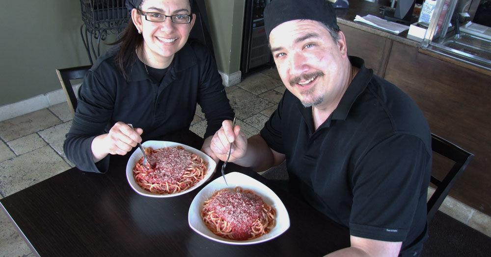 Spaghetti-eating contest getting into the swing