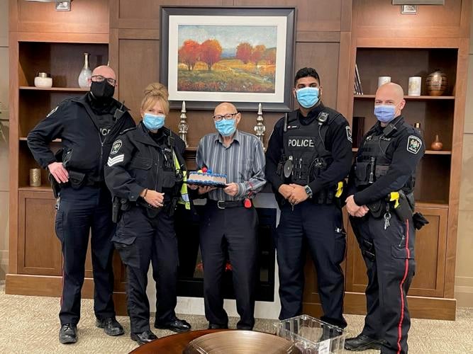 South Simcoe Police officers join Bradford man for 94th birthday