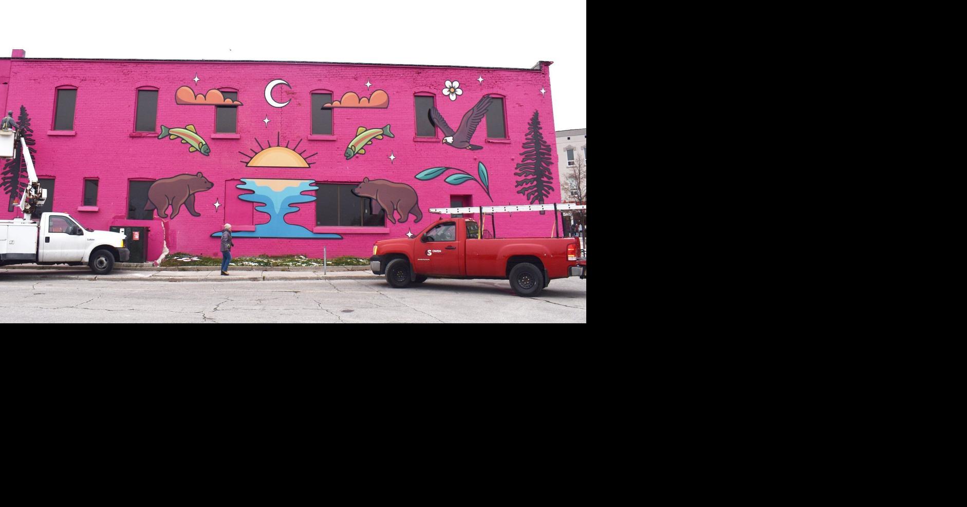 The Land Knows You; new mural on pink Barrie building