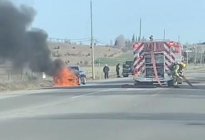 VIDEO: New Tecumseth fire crews put out car fire in Alliston