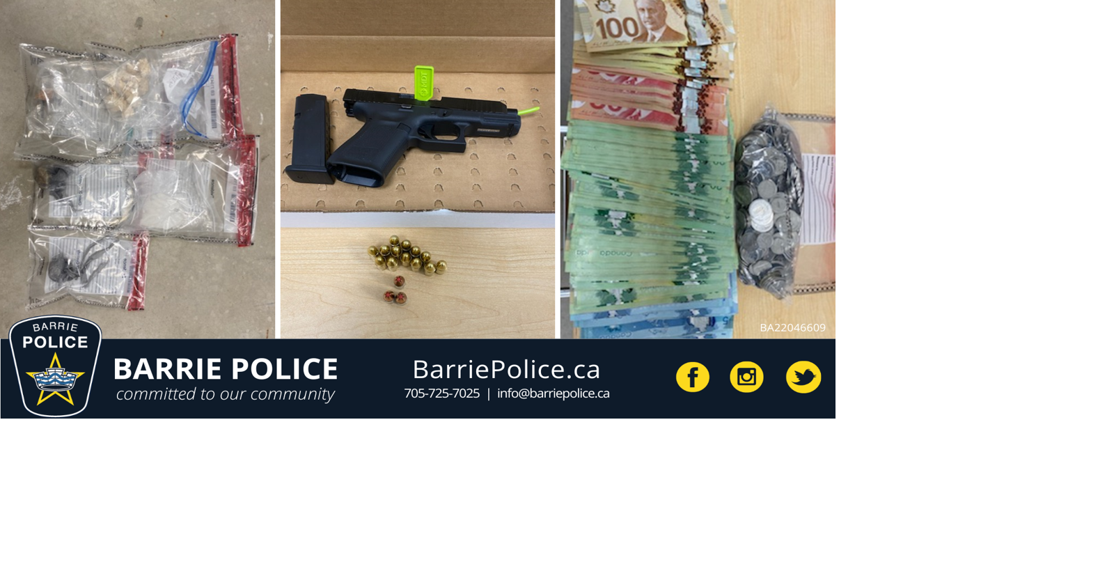 Loaded handgun and 183 grams of various suspected drugs allegedly ...