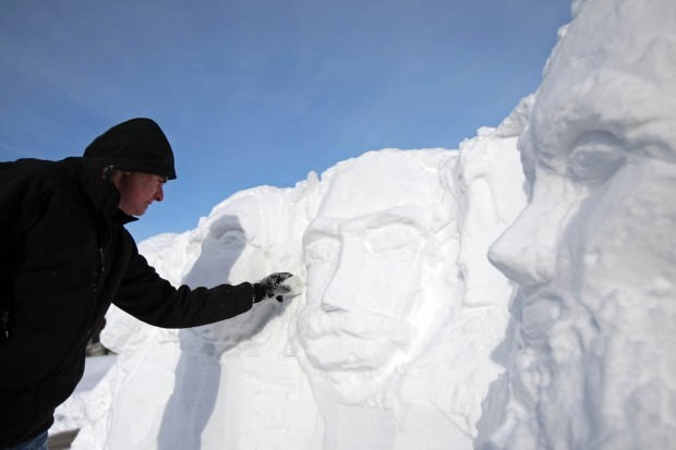 Snow Mount Rushmore in Burlington