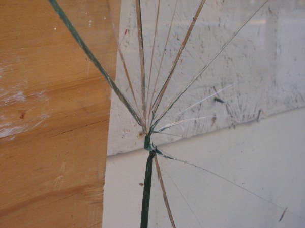 Vandal punched out window of Evelyn Larson Theater