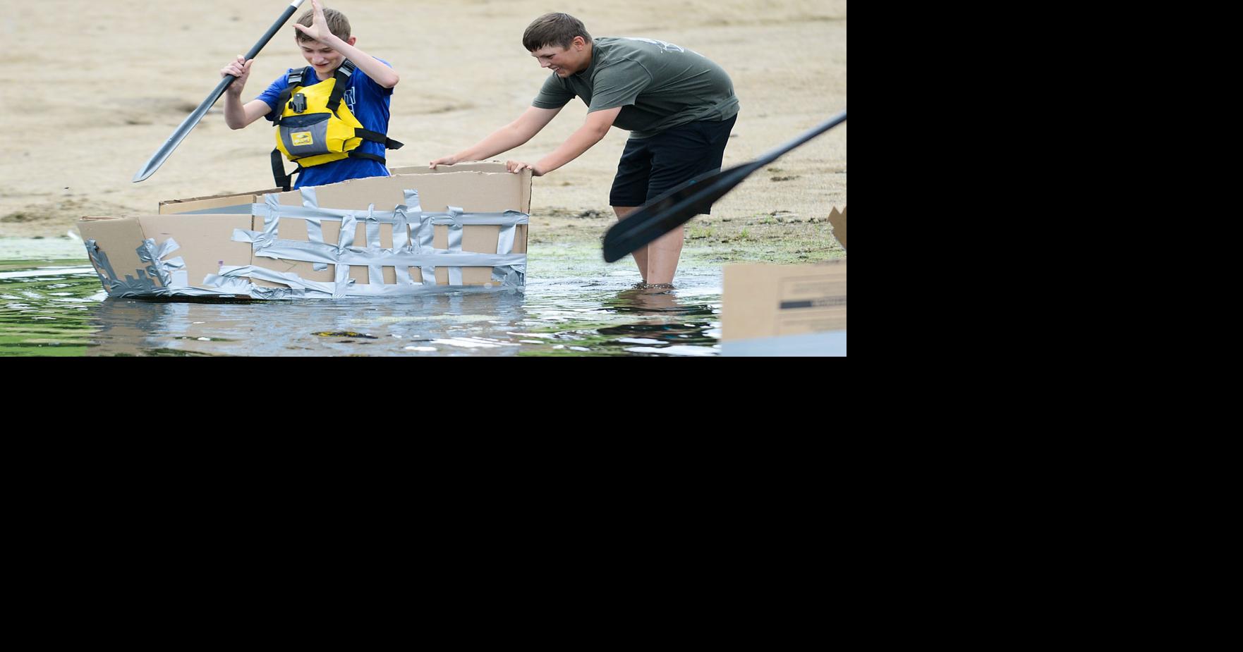 Hinton students think outside the box for cardboard boat race