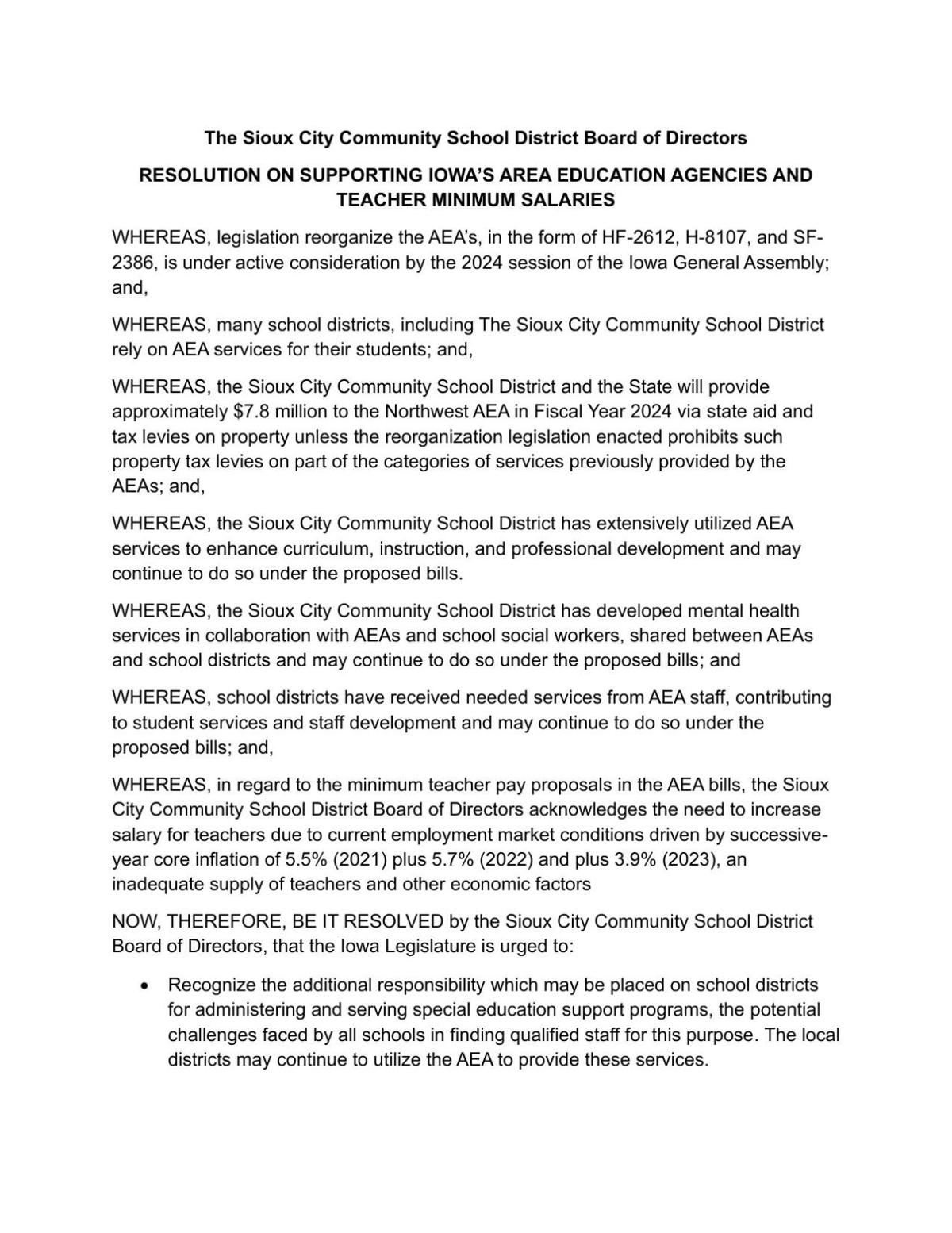 Sioux City School Board signs resolution supporting AEAs