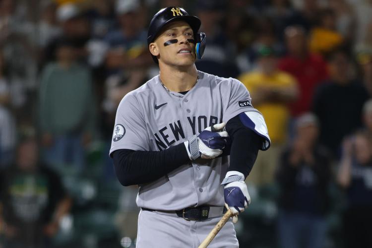 Yankees slugger Aaron Judge out of lineup with bone bruise in right ...