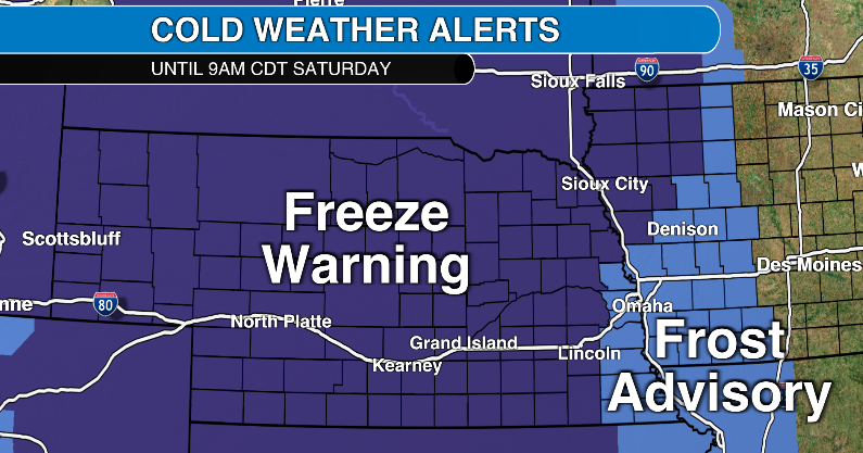 Freeze warning, frost advisory for Nebraska and western Iowa