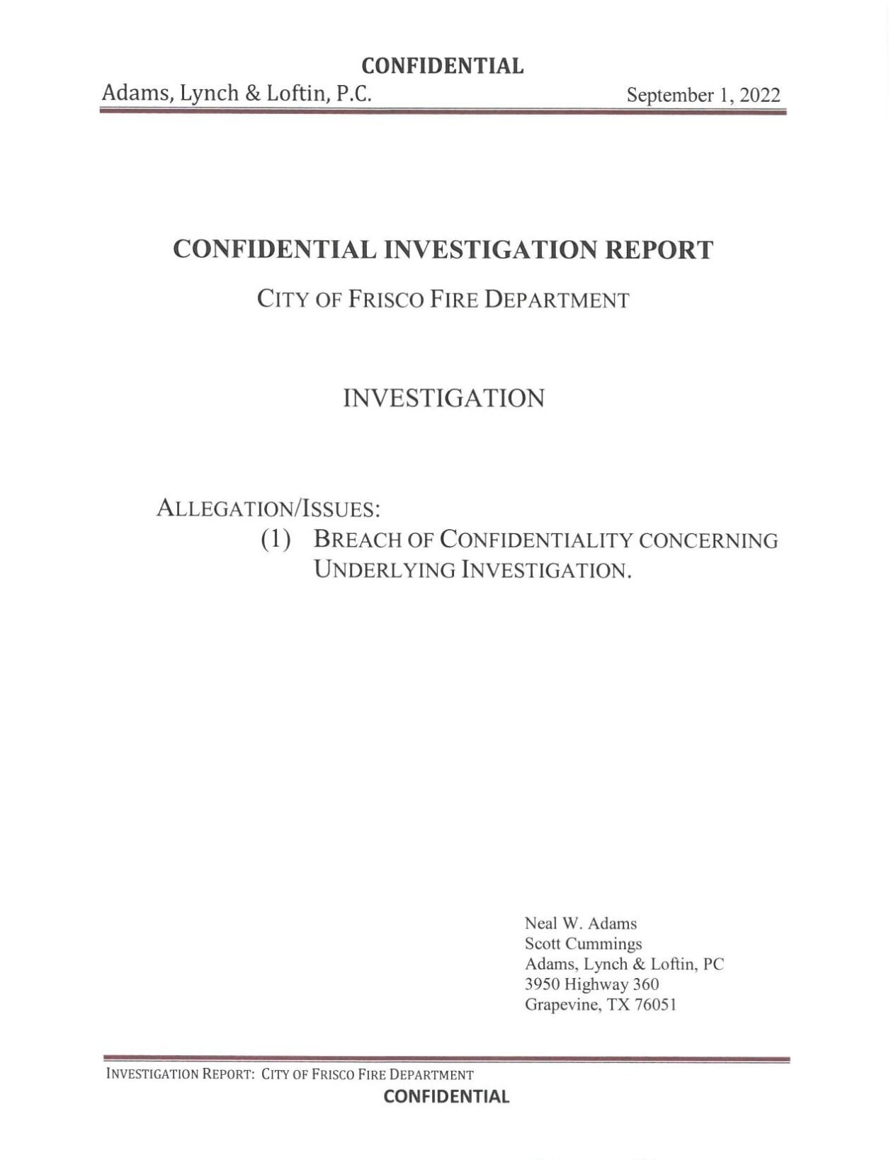 City of Frisco releases September 2022 investigative report into ...