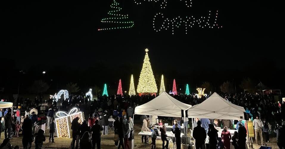 Coppell tree lighting, drone show light up Andrew Brown Park East ...