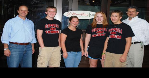 CHS Swim Team captains greet their new sponsor | Newsflagcontributed ...