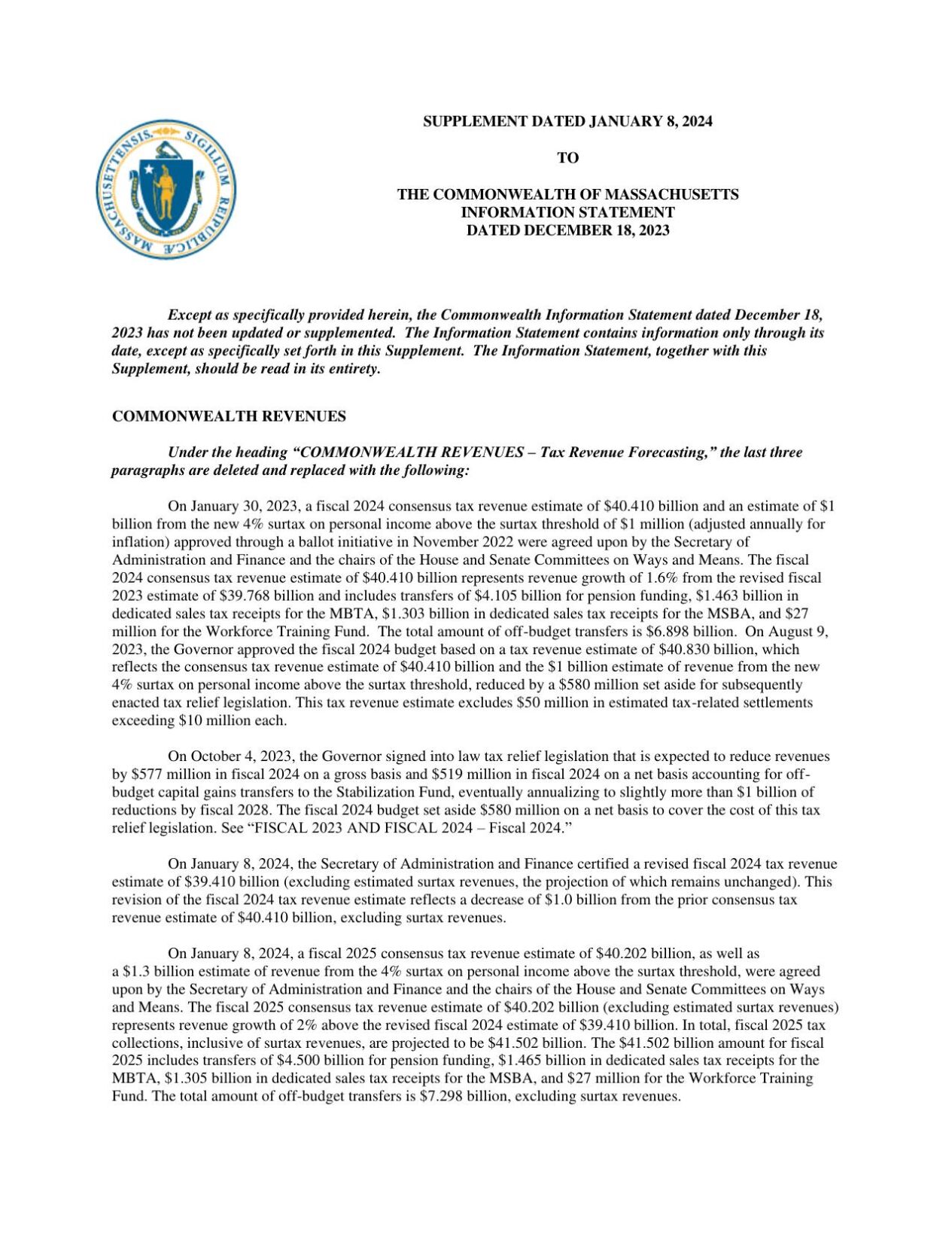 Jan. 8 Information Statement Supplement | | statehousenews.com