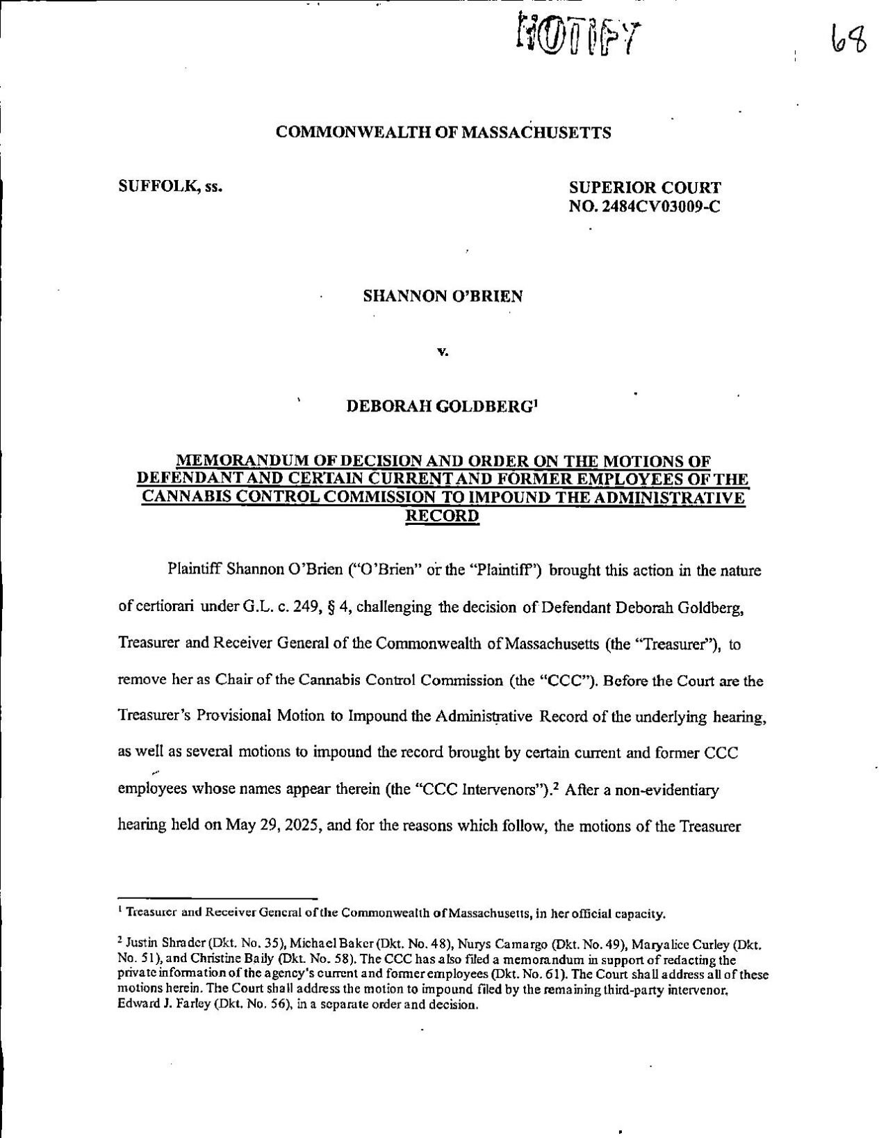 Judge denies Goldberg bid to keep O'Brien case records impounded ...