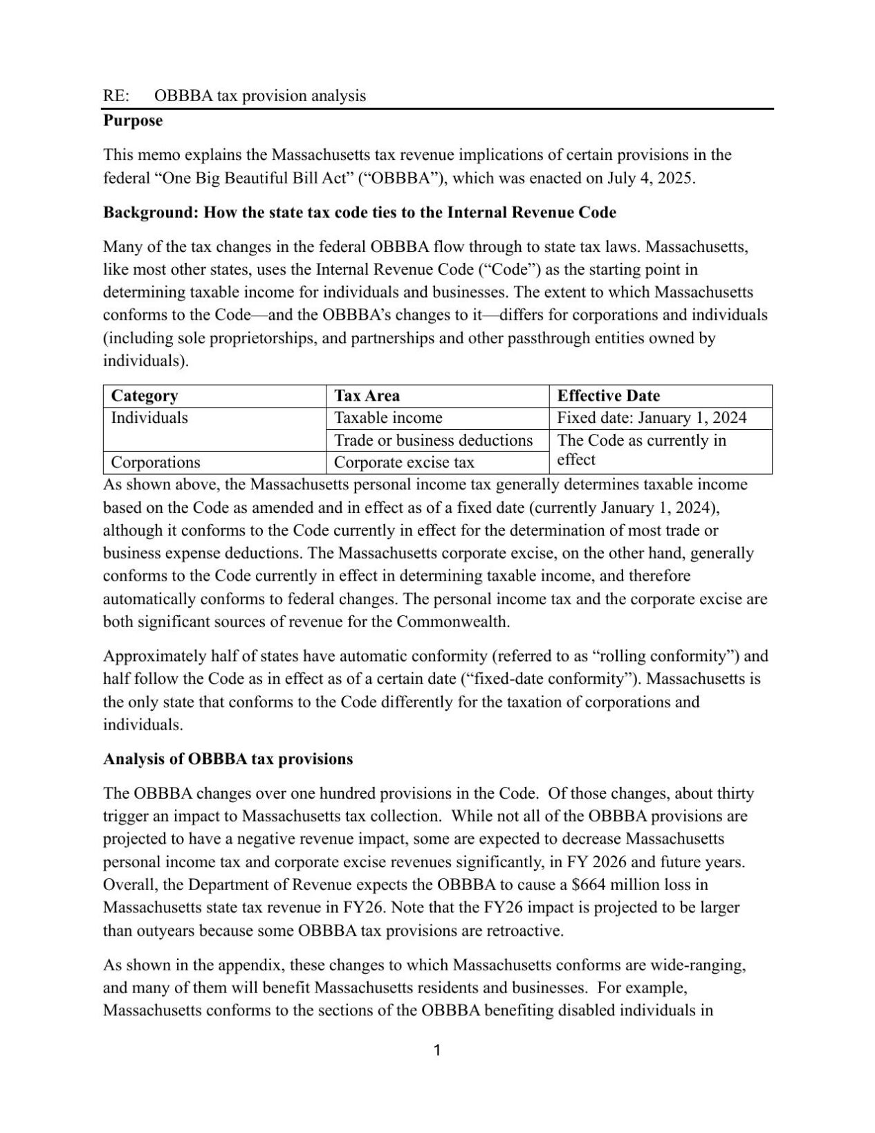 DOR analysis of OBBBA tax provisions | | statehousenews.com