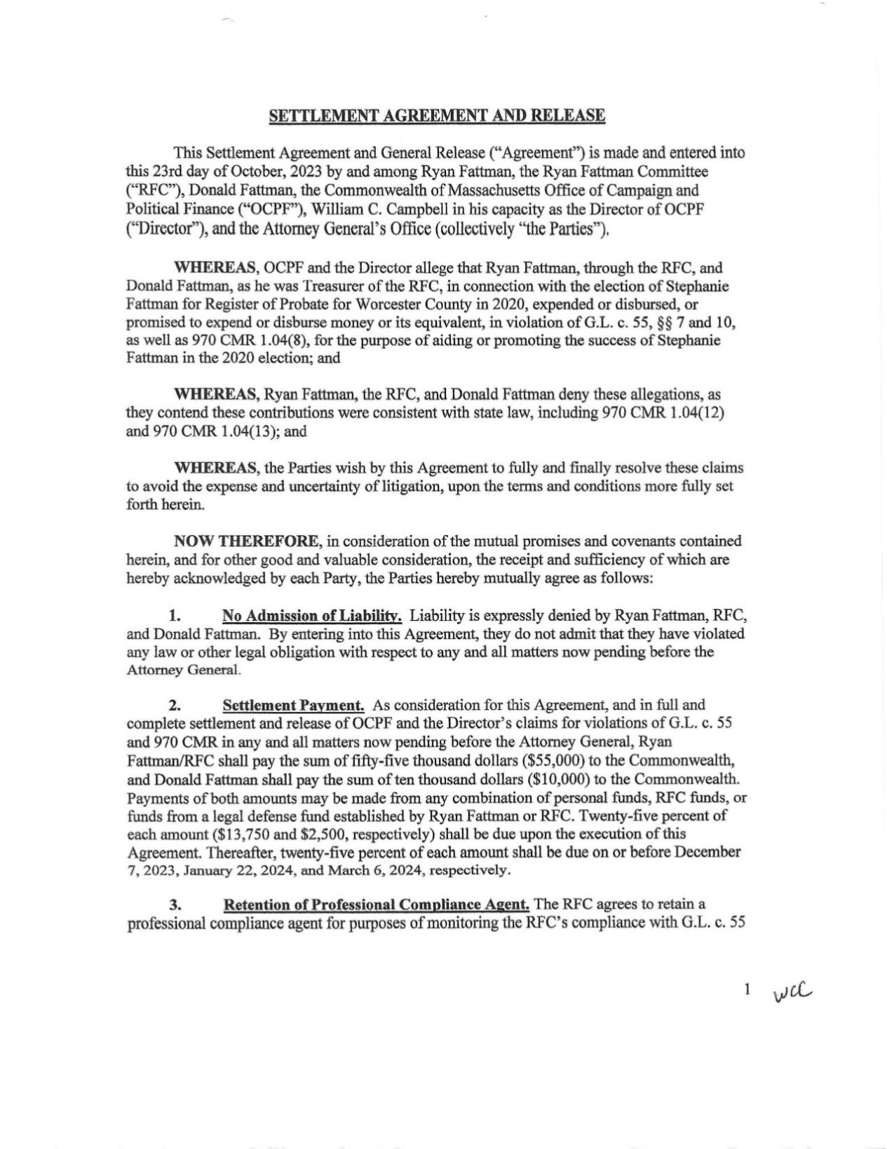 Ryan Fattman Settlement | | statehousenews.com