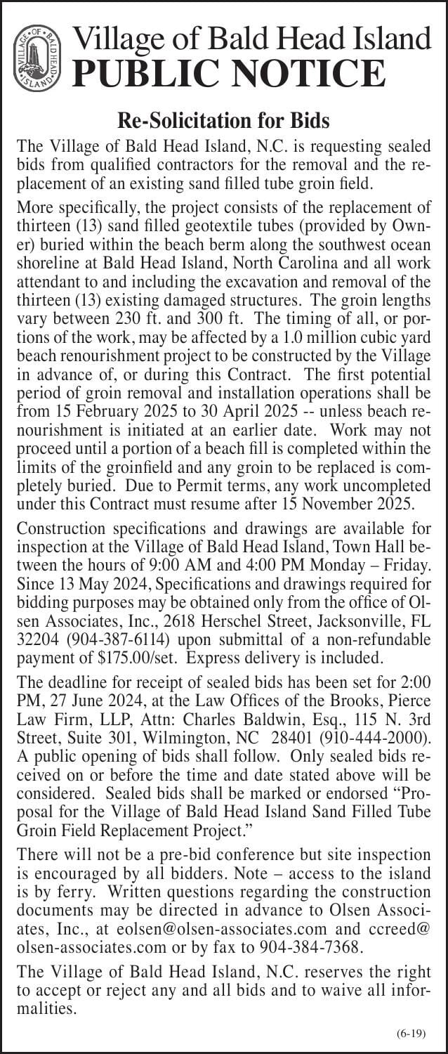 Village of Bald Head Island | Public Notices | stateportpilot.com