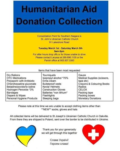 Niagara churches collecting donations in support of Ukraine