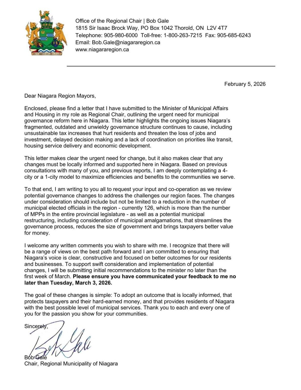 Niagara Region council hands Gale stinging rebuke