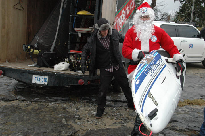 Surfing Santa takes a tumble