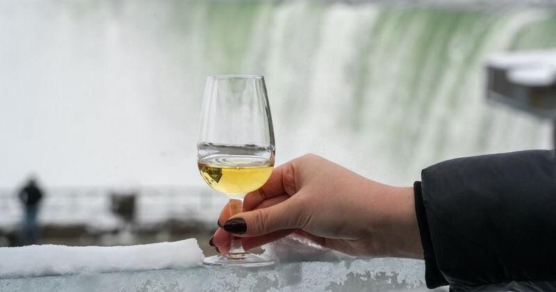 Custom-carved ice bar at the brink of Horseshoe Falls