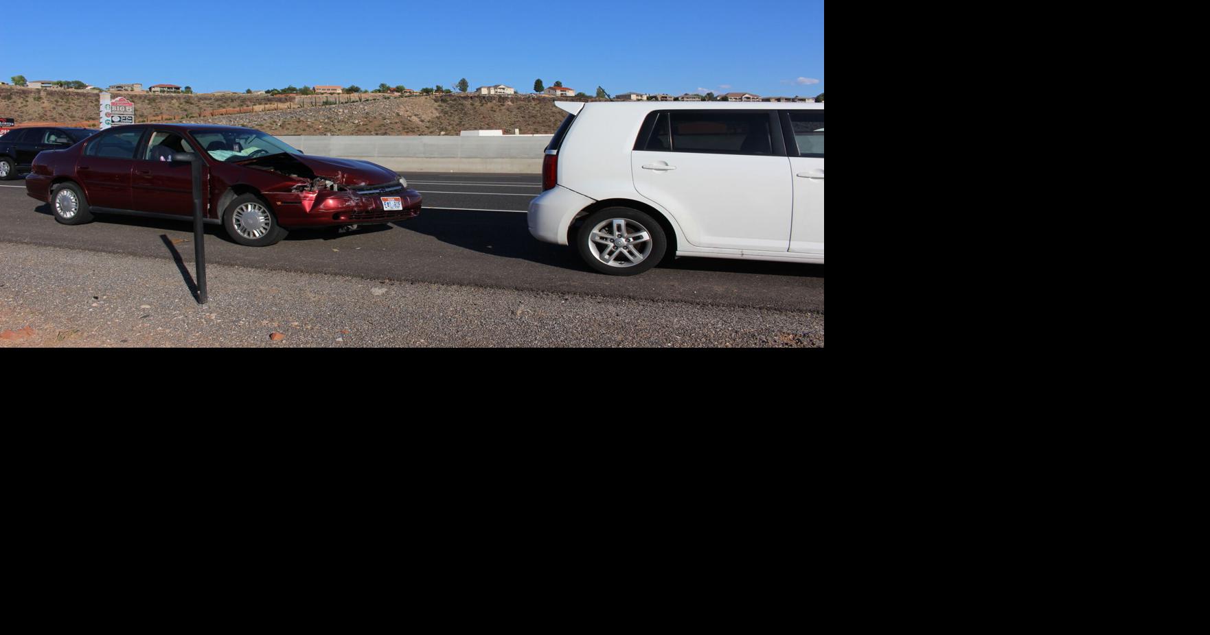 Driver following too close rear ends car as traffic backs up near I-15 ...