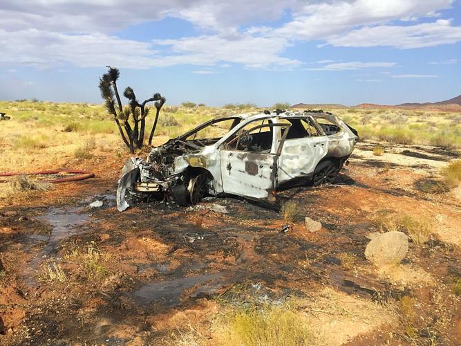 Car rolls, bursts into flames after SUV forces it off I-15 | Local News ...