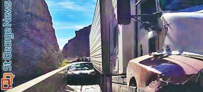 Car gets sandwiched between semis, concrete barrier; Gorge collisions ...