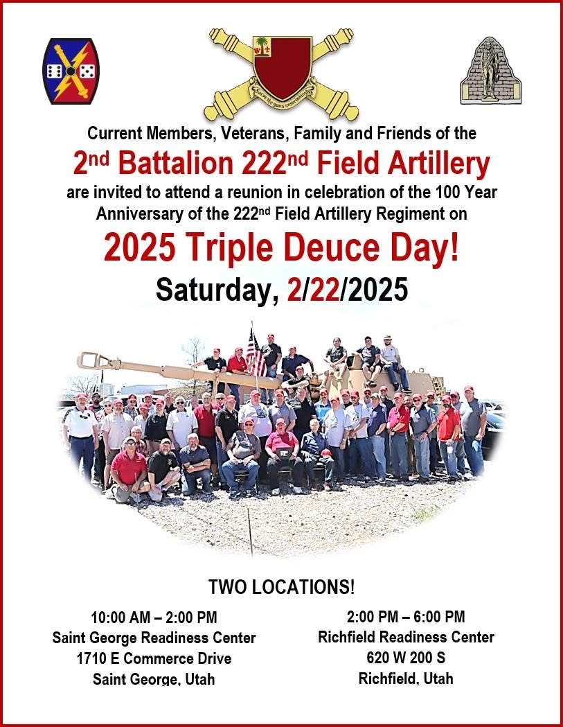 Utah National Guard 2-222nd veterans invited to 2 reunions on 'Triple ...