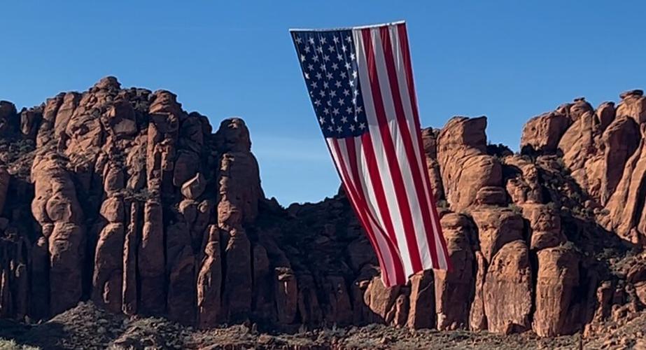 ‘You were worth it’: Massive ‘Lady Liberty’ flag returns to Snow Canyon ...