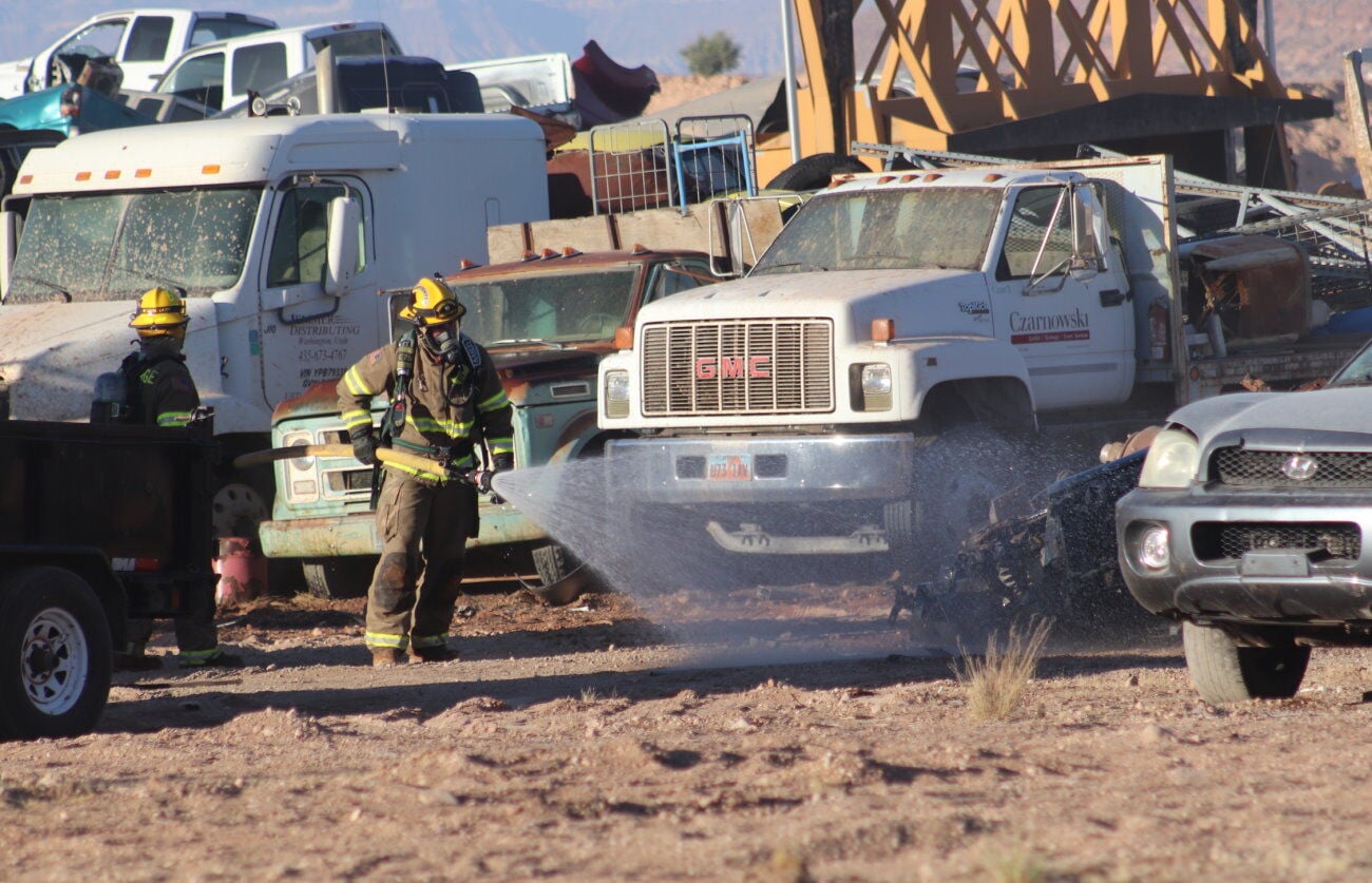 Fire at auto salvage yard in St. George injures owner, fire chief says ...