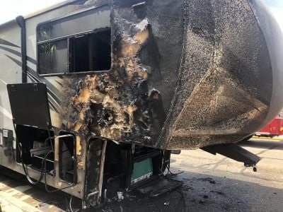 Fast-moving fire destroys new travel trailer before its maiden journey ...