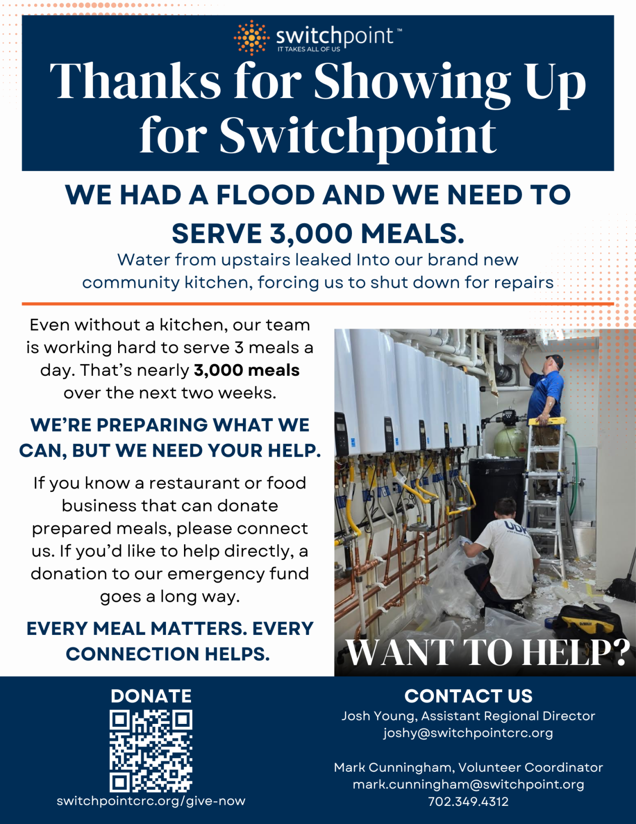 Plumbing mishap shuts down Switchpoint's kitchen in St. George, but community is stepping up to ...