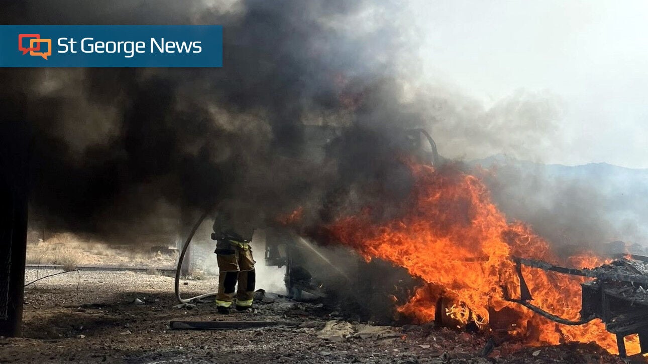 Recreational vehicle burns to cinders in fire near gas station in ...