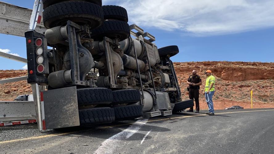 Driver taken to hospital after semi tips over on I-15 at the Hurricane ...