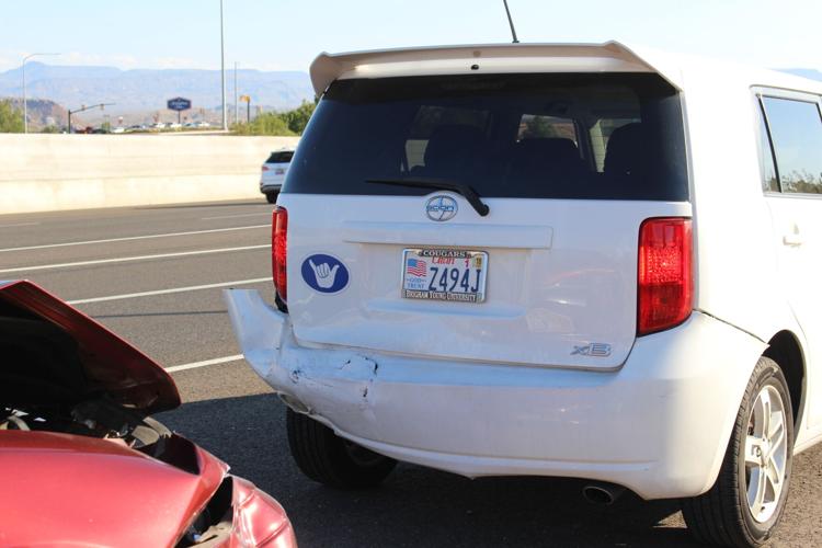 Driver following too close rear ends car as traffic backs up near I-15 ...