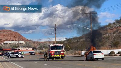 Car catches fire after crash; 1 taken to hospital | Local News ...