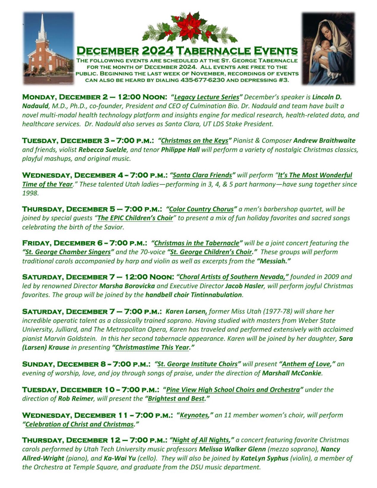 St. George Tabernacle reopens for tours and Christmas events as ...