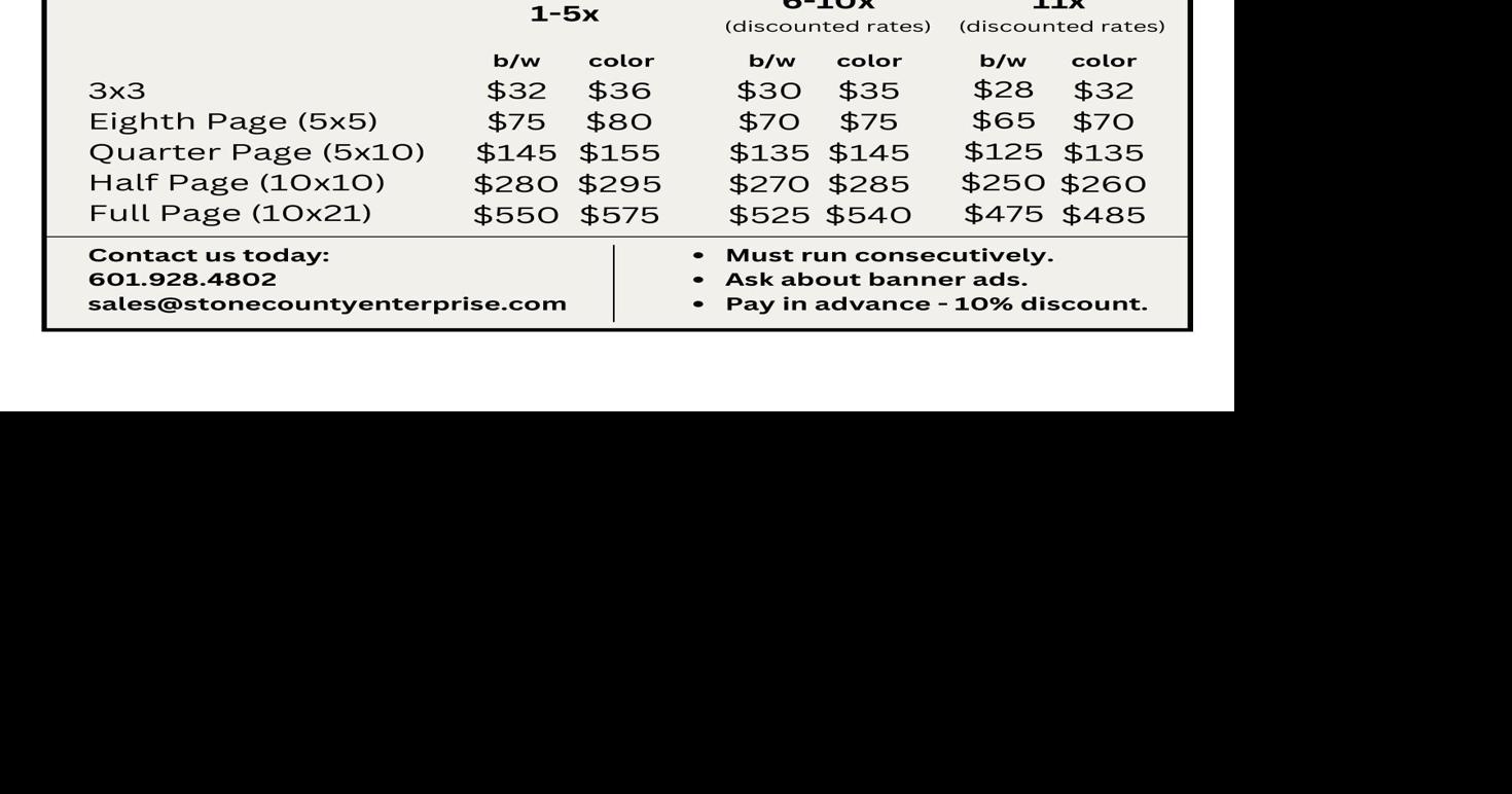 Weekly Ad Prices | Advertise with Us! | stonecountyenterprise.com